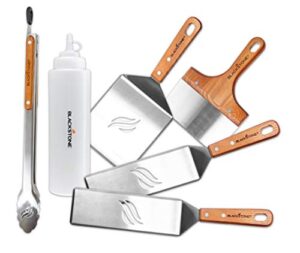 blackstone deluxe spatula griddle kit (6-piece) with stainless steel tongs, grill hamburger flipping spatulas, bbq scraper, batter dispenser & mixer bottle, 5069, grilling tools & accessory