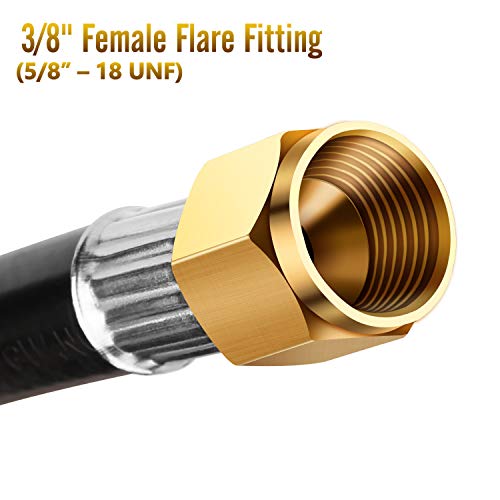 WADEO 12FT Propane Extension Hose, 3/8 inch Female Flare Fitting x 3/8 inch Male Flare Fitting Propane Hose for Gas Grill, RV, Turkey Cooker, Propane Fire Pit, Heater, Generator, Gas Grill, and More