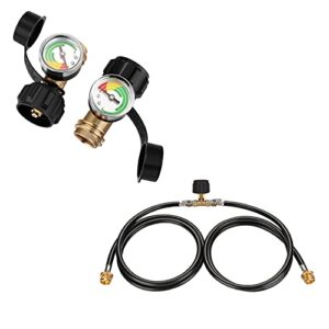 wadeo bundle – 2 items-5 ft y splitter cga propane tank converter adapter hose – upgraded propane tank gauge level indicator for 5-40 lb propane tank