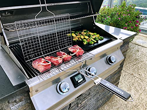 Cattlegrill Foldable BBQ Fish Grill Basket with 430 Stainless Steel, Grill Set Includes: a Reusable Grill mat and a basting Brush.