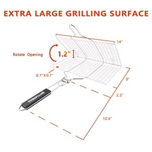 Cattlegrill Foldable BBQ Fish Grill Basket with 430 Stainless Steel, Grill Set Includes: a Reusable Grill mat and a basting Brush.