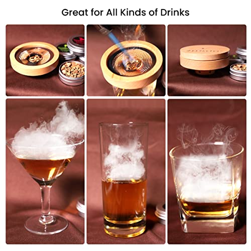 Cocktail Smoker Kit with Torch, Stainless Steel Ice cubes - Infuse the Aroma of 6 Kinds of Wood Chips in Whiskey, Bourbon, Cocktails, Wine, Cheese, Salad, and Meats. Gift For Friends, Husband, Dad, or Grandpa (No Butane)