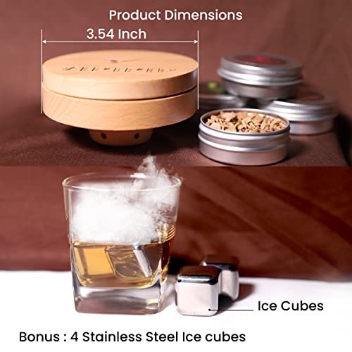 Cocktail Smoker Kit with Torch, Stainless Steel Ice cubes - Infuse the Aroma of 6 Kinds of Wood Chips in Whiskey, Bourbon, Cocktails, Wine, Cheese, Salad, and Meats. Gift For Friends, Husband, Dad, or Grandpa (No Butane)