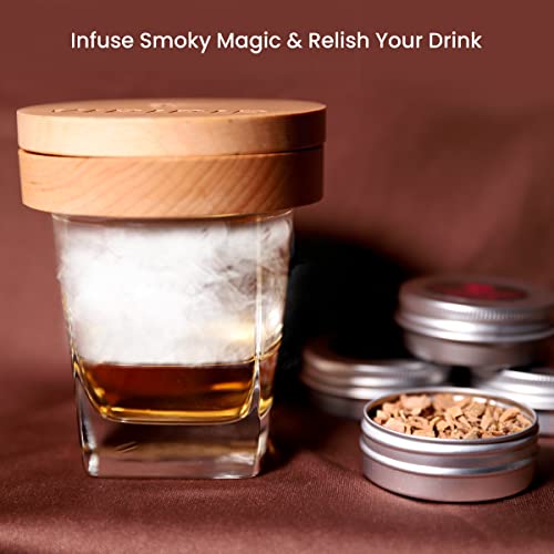 Cocktail Smoker Kit with Torch, Stainless Steel Ice cubes - Infuse the Aroma of 6 Kinds of Wood Chips in Whiskey, Bourbon, Cocktails, Wine, Cheese, Salad, and Meats. Gift For Friends, Husband, Dad, or Grandpa (No Butane)