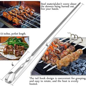 Metal Kabob Skewers,(12Pcs 16.8" & 4Pcs 13")Flat Stainless Steel BBQ Barbecue Skewer for Grilling,bfuee Reusable Shish Kebob with Portable Storage Bag