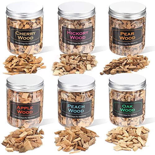 quirzx Wood Chips for Smoking Gun Cocktail Smoker Kit Wood Chips Variety Pack - Apple Cherry Peach Oak Pear Hickory, 8 Oz Each, Great for Smoking Drinks Meat Whisky & Old Fashioned