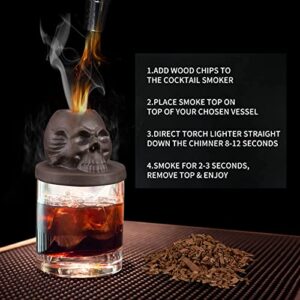 HANDMADE Skull Cocktail Smoker Kit - 6 Flavor Wood Chips Old Fashioned Drink Smoker Infuser Kit. Whiskey Lovers Gift &Father Day's Gift.(Brown)