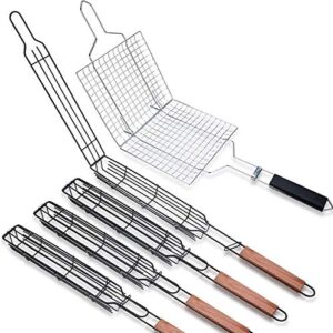 5 pcs kabob grilling baskets set kebab grilling baskets nonstick fish grill basket rack stainless steel bbq tool grilling accessories for fish vegetable steak shrimp veggies kabob barbecue skewers