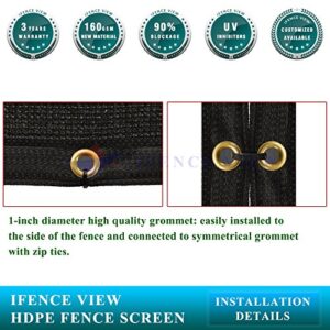 Ifenceview 4'x5' to 4'x50' Black Shade Cloth Fence Privacy Screen Fence Cover Mesh Net for Construction Site Yard Driveway Garden Pergolas Gazebos Canopy Awning UV Protection (4'x10')