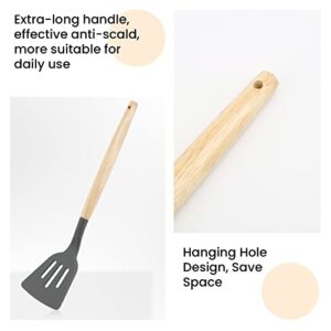 Silicone Turner, Silicone Spatula, Wooden Spatula for Cooking, Silicone Turner Spatula with Wooden Handle for Pancake, Egg, Fish, Burger