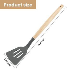 Silicone Turner, Silicone Spatula, Wooden Spatula for Cooking, Silicone Turner Spatula with Wooden Handle for Pancake, Egg, Fish, Burger