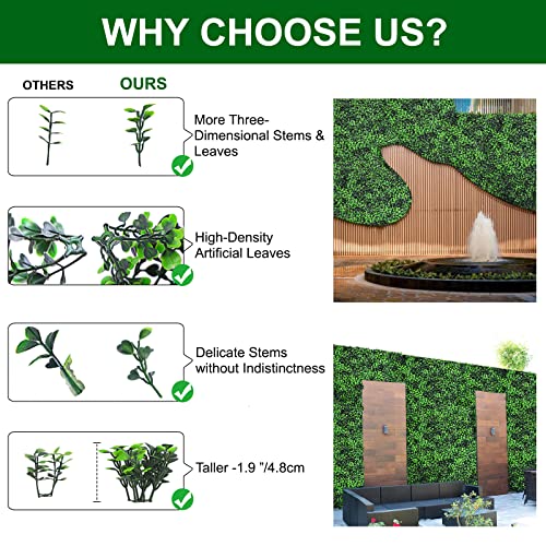 Dprodo 12PCS Artificial Boxwood Hedge Panels 20" x 20" Topiary Hedge Plant UV Protection Indoor Outdoor Privacy Screen for Home Party Decor Greenery Walls Garden Fence Backyard