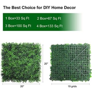 Dprodo 12PCS Artificial Boxwood Hedge Panels 20" x 20" Topiary Hedge Plant UV Protection Indoor Outdoor Privacy Screen for Home Party Decor Greenery Walls Garden Fence Backyard