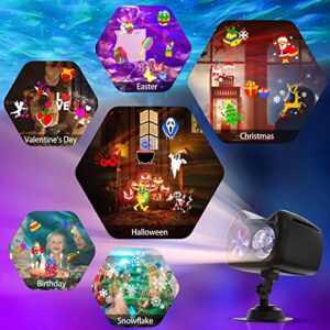 2022 Upgrade Christmas Halloween Snowflake Projector Lights Outdoor Christmas Decorations, 22 HD Slides 3D Ocean Wave Holiday Projector Waterproof with Remote Control for Xmas Indoor Party Yard Garden