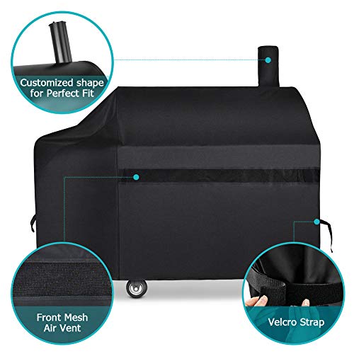 NEXCOVER Offset Smoker Cover - 60 Inch Waterproof Charcoal Grill Cover, Outdoor Heavy Duty BBQ Cover, Rip Resistant Smokestack Barbecue Cover for Brinkmann Char-Broil Weber Nexgrill, Black.