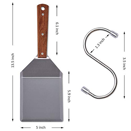 Stainless Steel Griddle Hamburger Spatula with Strong Wooden Handle, 13.5 x 5 inches, Heavy Duty Spatula Turner with A Hook, Great for Pancake Flipper, Fish, Eggs, Burgers, Omelet and More…