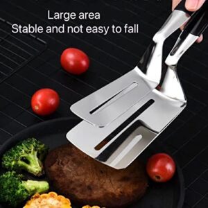 Jrsoul He Kitchen Cooking Tongs,Big Size Spatula Tong 12 Inch Multifunctional Stainless Steel Barbecue Clamp Food Flip Shovel Clip for Steak Fish Bread Hamburger BBQ Frying Pancake Pies Pizza