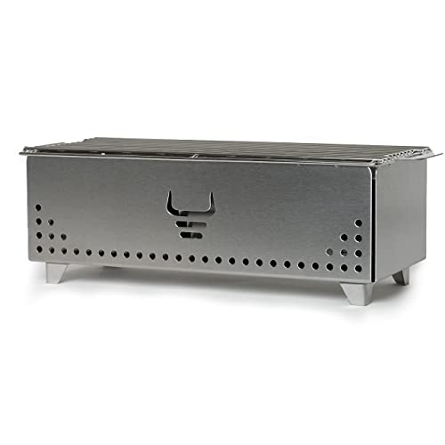 YAK Grills Hibachi Charcoal Grill - Easy to Use Charcoal Grill - Outdoor Tabletop Safe - Great for Travel, Camping, Patio, Balcony - Made from Stainless Steel - Operates Up to 750ºF - 5 Yr Warranty - Brushed Steel