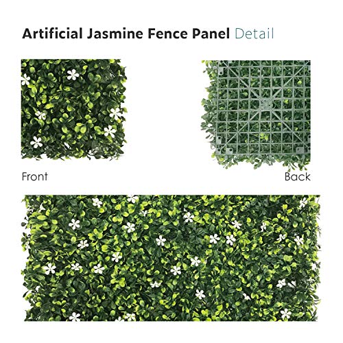 ECOOPTS 20" x 20" Artificial Ivy Fence Greenery Panel Laurel Boxwood Privacy Fence Ivy Screen Decoration for Home Backyard Patio Indoor Outdoor (Jasmine Flower, 6 Pieces)