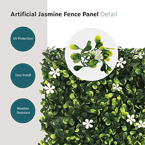 ECOOPTS 20" x 20" Artificial Ivy Fence Greenery Panel Laurel Boxwood Privacy Fence Ivy Screen Decoration for Home Backyard Patio Indoor Outdoor (Jasmine Flower, 6 Pieces)