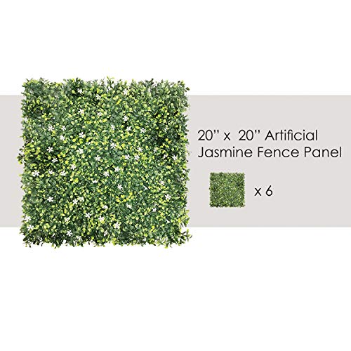 ECOOPTS 20" x 20" Artificial Ivy Fence Greenery Panel Laurel Boxwood Privacy Fence Ivy Screen Decoration for Home Backyard Patio Indoor Outdoor (Jasmine Flower, 6 Pieces)