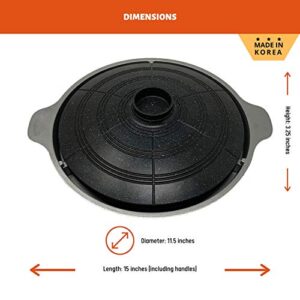 KD HOME Korean BBQ Grill with Drain, Traditional Cauldron Shaped Aluminum Gama Pot Lid Grill, Perfect for Grilling Vegetable Egg Port Beef Meat Garlic & More. Made in Korea, 11.5 inch