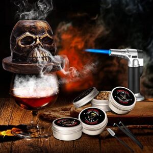 Whiskey Smoker Kit, Cocktail Smoker Kit with Torch, 4 Flavored Wood Chips for Skull Old Fashioned Smoker Kit, Bourbon Whiskey Drink Smoked Infuser Gifts for Father, Husband, Friends (No Butane)