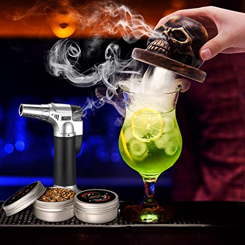 Whiskey Smoker Kit, Cocktail Smoker Kit with Torch, 4 Flavored Wood Chips for Skull Old Fashioned Smoker Kit, Bourbon Whiskey Drink Smoked Infuser Gifts for Father, Husband, Friends (No Butane)