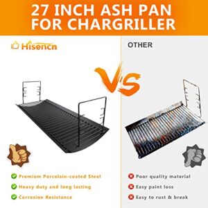 Hisencn 27 inch Ash Pan Repair Parts for Chargriller 1224, 1324, 2121, 2222, 2727, 2828, 2929 Charcoal Grills, Charbroil 17302056, 27" Drip Pan Grates Replacement Part with 2pcs Fire Grate Hanger