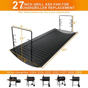 Hisencn 27 inch Ash Pan Repair Parts for Chargriller 1224, 1324, 2121, 2222, 2727, 2828, 2929 Charcoal Grills, Charbroil 17302056, 27" Drip Pan Grates Replacement Part with 2pcs Fire Grate Hanger