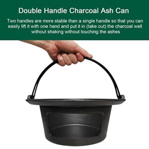 Upgrade Cast Iron Ash Can with Handle, Quantfire Charcoal Ash Basket Big Green Egg Accessories Must Haves Kamado Ash Pot Fits Large Big Green Egg