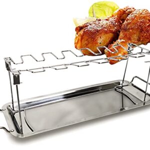 Stainless Steel Chicken Leg Wing Rack for Grill/Oven/Smoker, Multi-Purpose BBQ Roasted Chicken Rack, 14-Slot Chicken Leg Grill Rack with Drip Tray