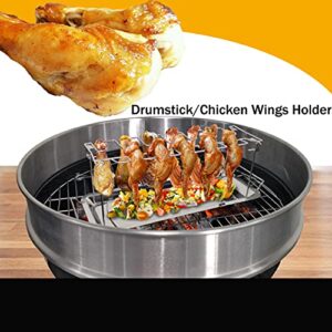 Stainless Steel Chicken Leg Wing Rack for Grill/Oven/Smoker, Multi-Purpose BBQ Roasted Chicken Rack, 14-Slot Chicken Leg Grill Rack with Drip Tray