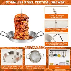 Vertical Skewer Al Pastor Skewer Stainless Steel Vertical Skewer with 3 Removable Size Spikes, 8, 10 and 12 Inch for Oven Shawarma Kebabs BBQ Dishes