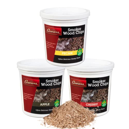 Wood Smoking Chips - Pecan, Apple, and Cherry Wood Chips for Smokers - Set of 3 Resealable Pints (0.473176 L)