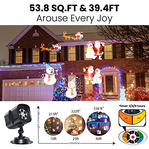 Christmas Projector Lights Outdoor & Indoor, 42 HD Effects Patterns Snowflake Christmas Decorations, Waterproof IP65 with Remote Control Timer, Landscape Lights for Party Yard Garden Gift