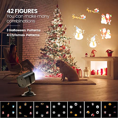 Christmas Projector Lights Outdoor & Indoor, 42 HD Effects Patterns Snowflake Christmas Decorations, Waterproof IP65 with Remote Control Timer, Landscape Lights for Party Yard Garden Gift