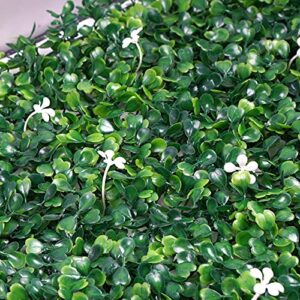 Shikha 12PCS Artificial Boxwood Panel with White Flowers Topiary Plant Hedge Greenery Privacy Hedge Screen UV Protected Suitable for Indoor, Garden, Fence, Backyard and Walls Decoration