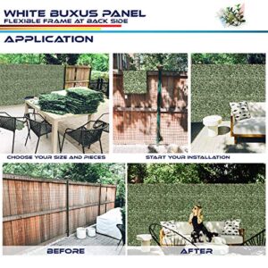 Windscreen4less Artificial Faux Ivy Leaf Decorative Fence Screen 20'' x 20" Boxwood/Milan Leaves Fence Patio Panel, Buxus White 4 Pieces