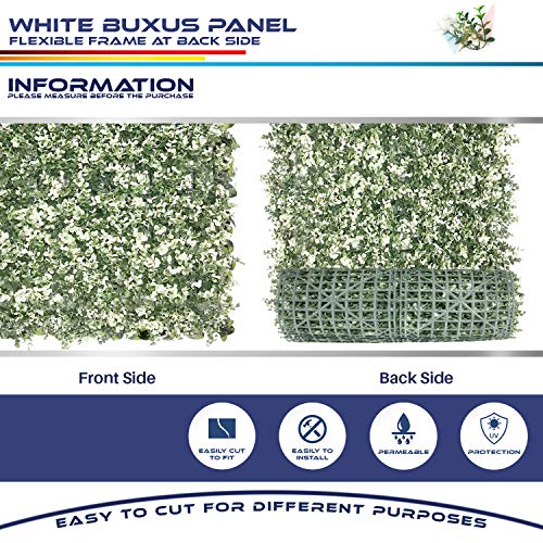 Windscreen4less Artificial Faux Ivy Leaf Decorative Fence Screen 20'' x 20" Boxwood/Milan Leaves Fence Patio Panel, Buxus White 4 Pieces