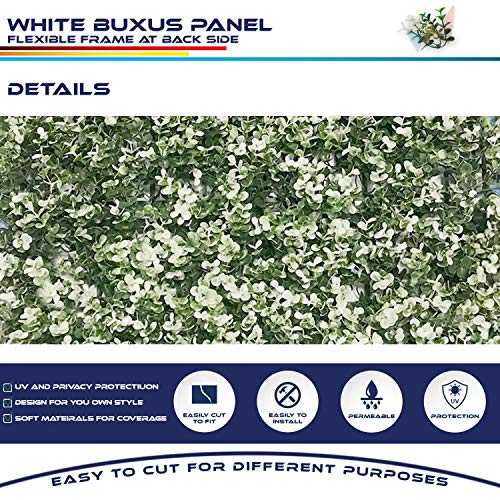 Windscreen4less Artificial Faux Ivy Leaf Decorative Fence Screen 20'' x 20" Boxwood/Milan Leaves Fence Patio Panel, Buxus White 4 Pieces