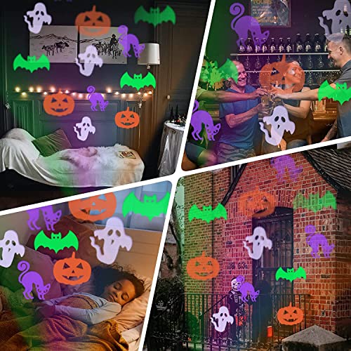 Halloween Lights, Outdoor Projector Decorations Indoor LED Projection Light Dynamic Ghost Bat Cat Pumpkin Patterns Show Holiday Landscape Outside Spotlight for Party House Porch Wall Gate Garage