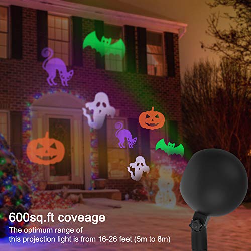 Halloween Lights, Outdoor Projector Decorations Indoor LED Projection Light Dynamic Ghost Bat Cat Pumpkin Patterns Show Holiday Landscape Outside Spotlight for Party House Porch Wall Gate Garage