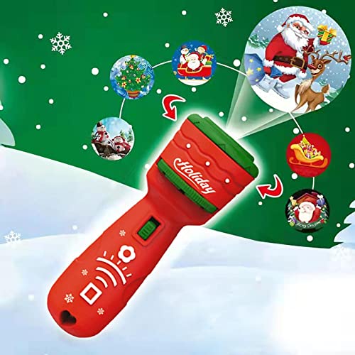 Christmas Slide Projector & Lighting 2-in-1 Flashlight Torch,Slide Projector Torch Projection Light,Christmas Flashlight Projector for Kids Bedtime Toy,Kid Bedtime Cognition Device Fun Torch (Red-B)