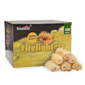 stanbroil 108 pcs natural charcoal fire starters super fast lighting perfect for barbecue grills, smokers,wood stove, campfires and outdoor fireplaces