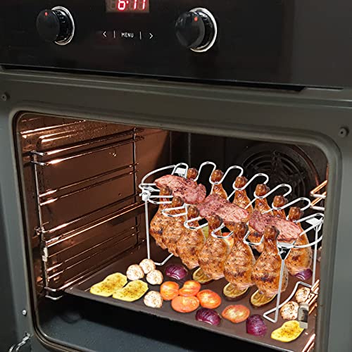 Chicken Leg Rack For Smoker Griller Oven - 12-Slot Fish-Shaped Chicken Wing Rack - Non-Stick, Easy To Use, Dishwasher Safe, Premium Quality Stainless Steel Chicken Rack