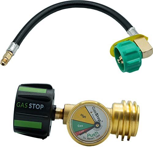 GasStop GSUSA2 Propane Shutoff Device + GasGear by GasStop RV 90 Degree Propane Pigtail Hose, 12'' Camper Tank Hose