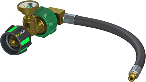 GasStop GSUSA2 Propane Shutoff Device + GasGear by GasStop RV 90 Degree Propane Pigtail Hose, 12'' Camper Tank Hose