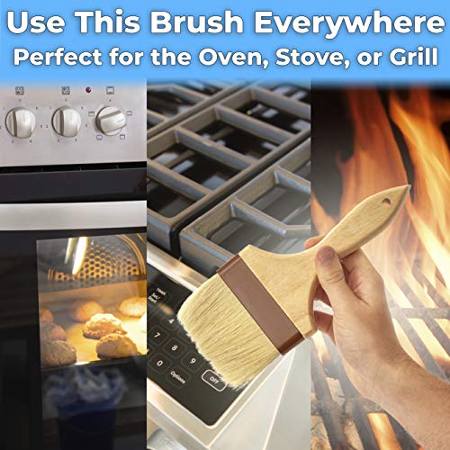 Durable, Real Wood 4 Inch Boar Bristle Pastry Brush. Grill and Kitchen Flat Brushes for Basting Meat, Spreading Butter, Eggs, BBQ Sauce or Marinades. Chef Quality Cooking, Baking or Grilling Tools