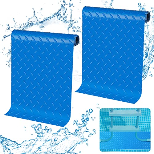 2 Rolls Pool Ladder Mat, Pool Ladder Pad Step with Non Slip Texture Pool Liner Protection Cushion for Above or Inground Swimming Pools, Blue (35 x 9 Inches)